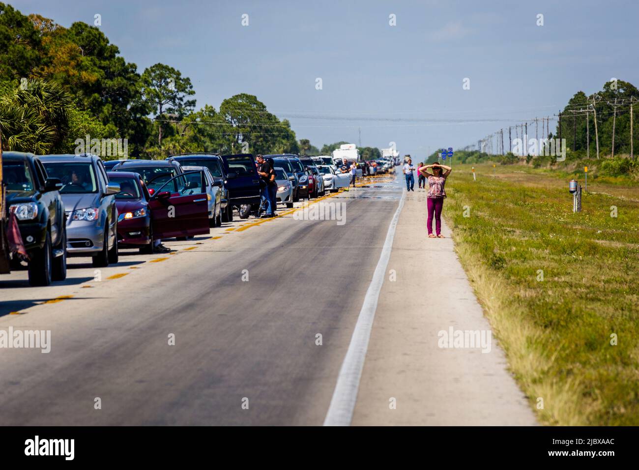 Holday traffic jam on the Florida Highways. One lane is bumper to ...