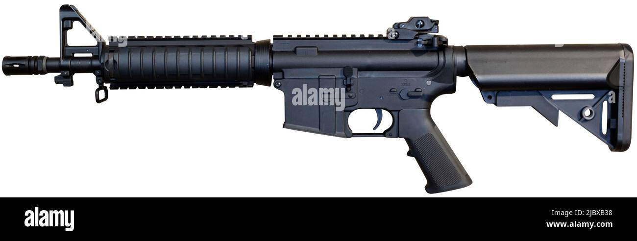 Modern automatic multiple-charge weapon on white background Stock Photo ...