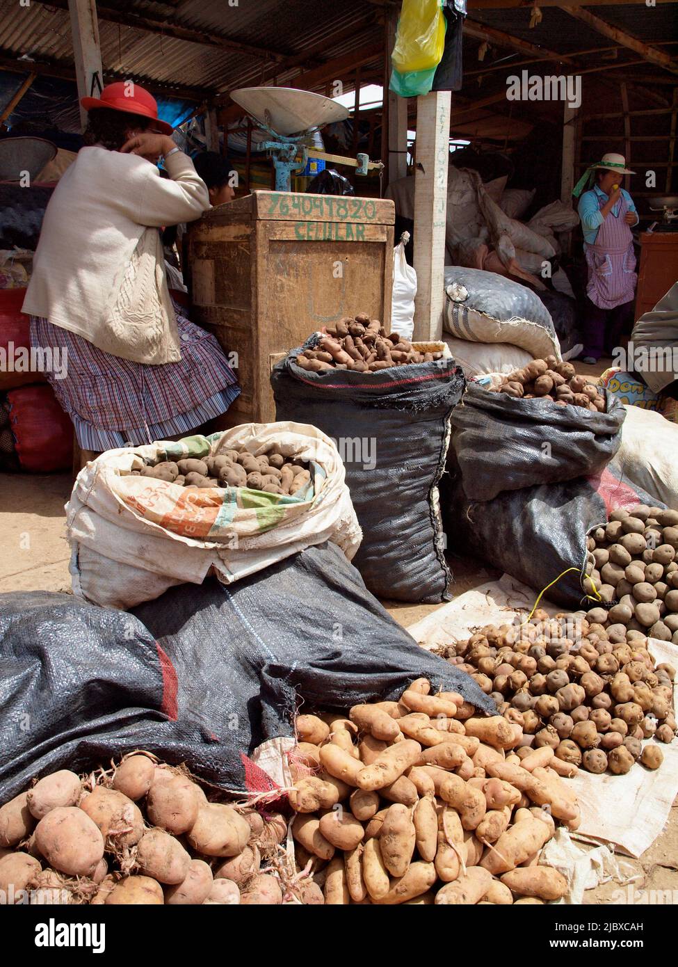 Buyers and sellers interacting at a rural indigenous potato market in ...