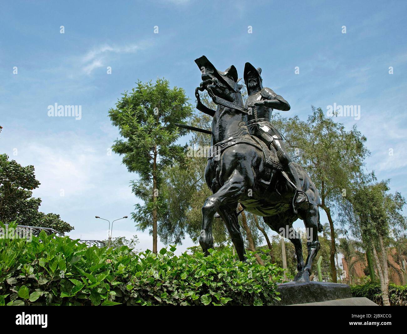 Equestrian statue of Francisco Pizarro, conqueror of Peru and founder ...
