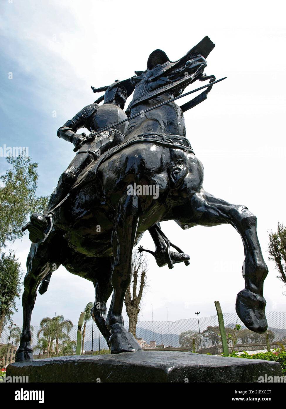 Equestrian statue of Francisco Pizarro, conqueror of Peru and founder ...