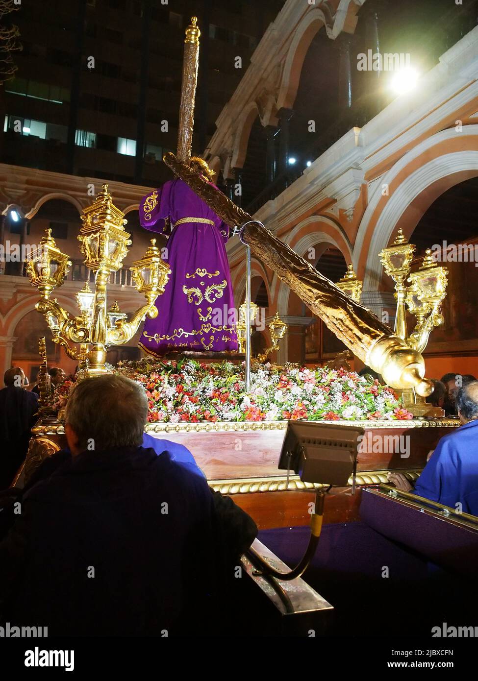 Penitents carrying a religious litter with an image of Christ on Friday ...