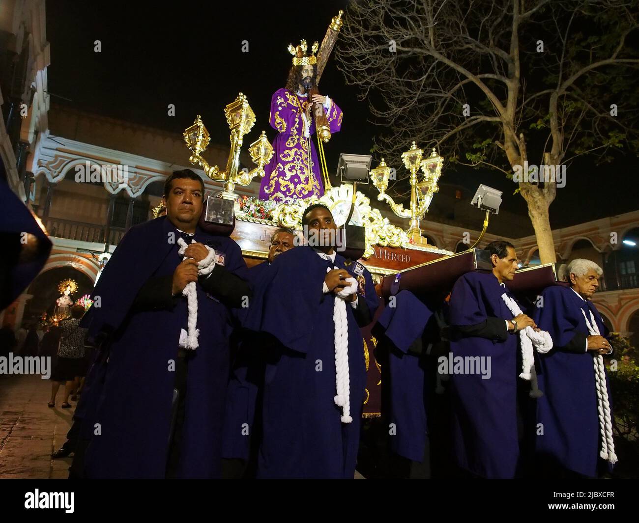 Penitents carrying a religious litter with an image of Christ on Friday ...