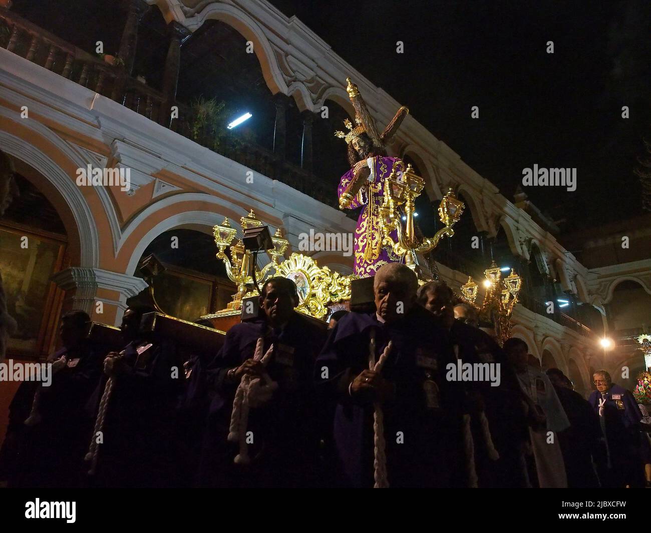 Penitents carrying a religious litter with an image of Christ on Friday ...