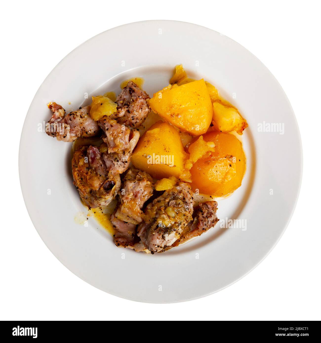 Dish of stewed rabbit and potatoes Stock Photo - Alamy