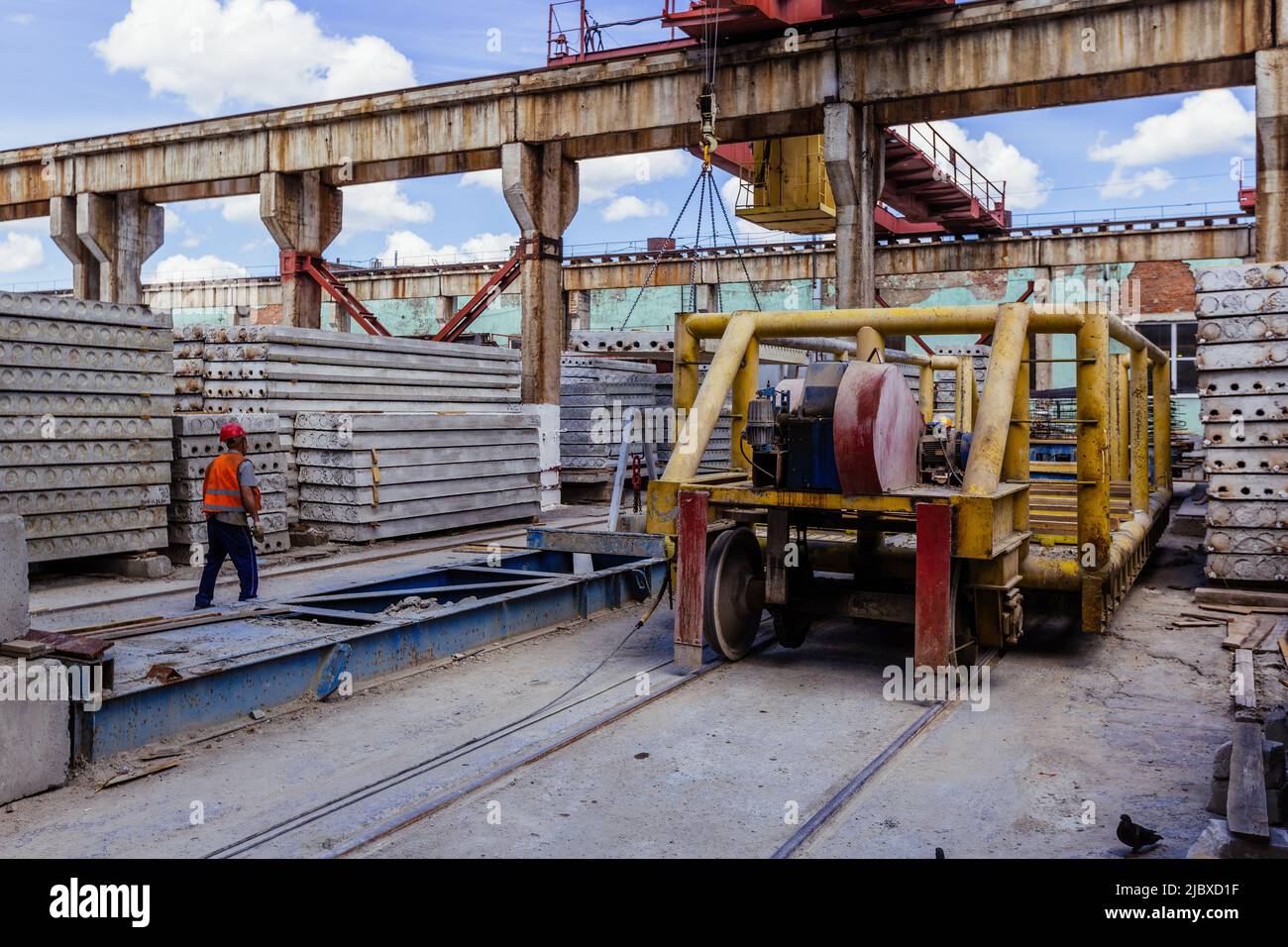 Reinforced concrete slabs production line Stock Photo - Alamy