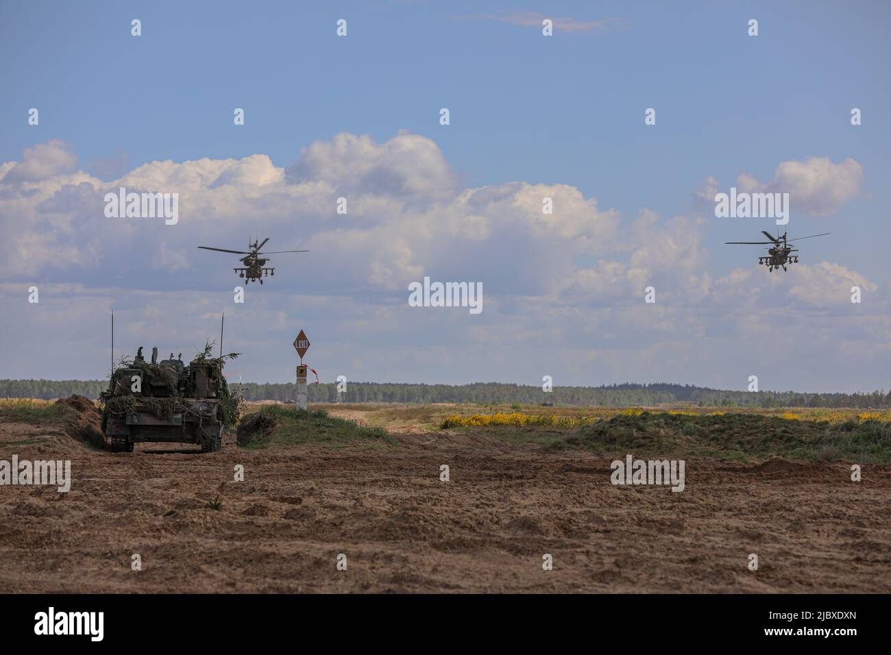 U.S. Army AH-64E Apache Guardian attack helicopters assigned to 1st ...