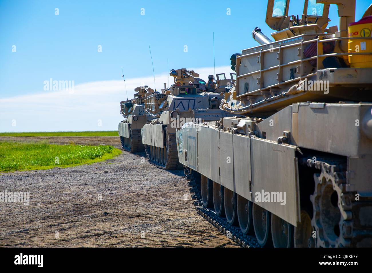 Three M1 Abrams from 1st Combined Arms Battalion, 63rd Armor Regiment ...