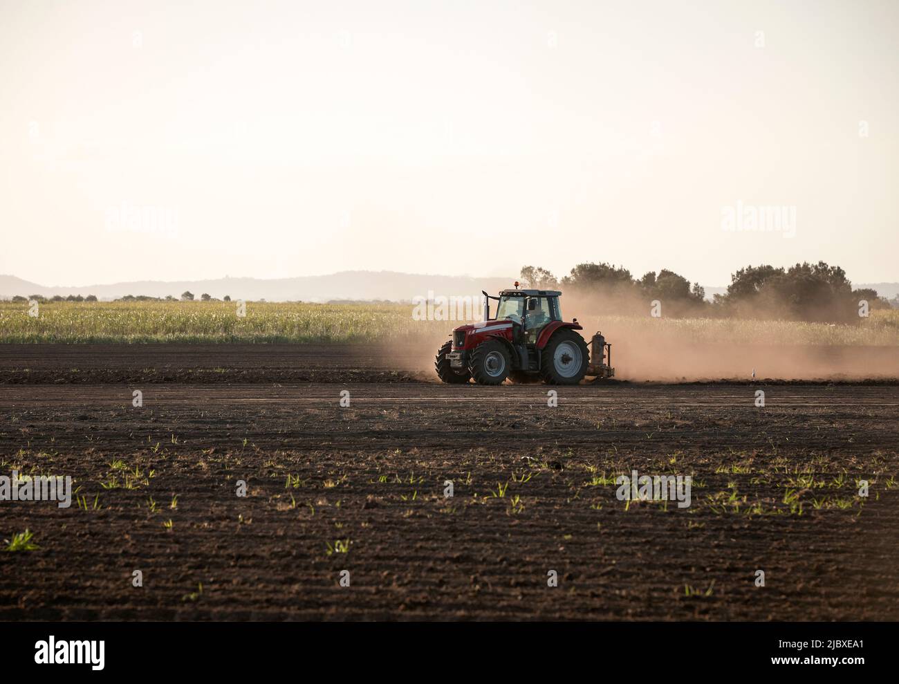 Tractor harrowing field ready for seed planting Stock Photo - Alamy