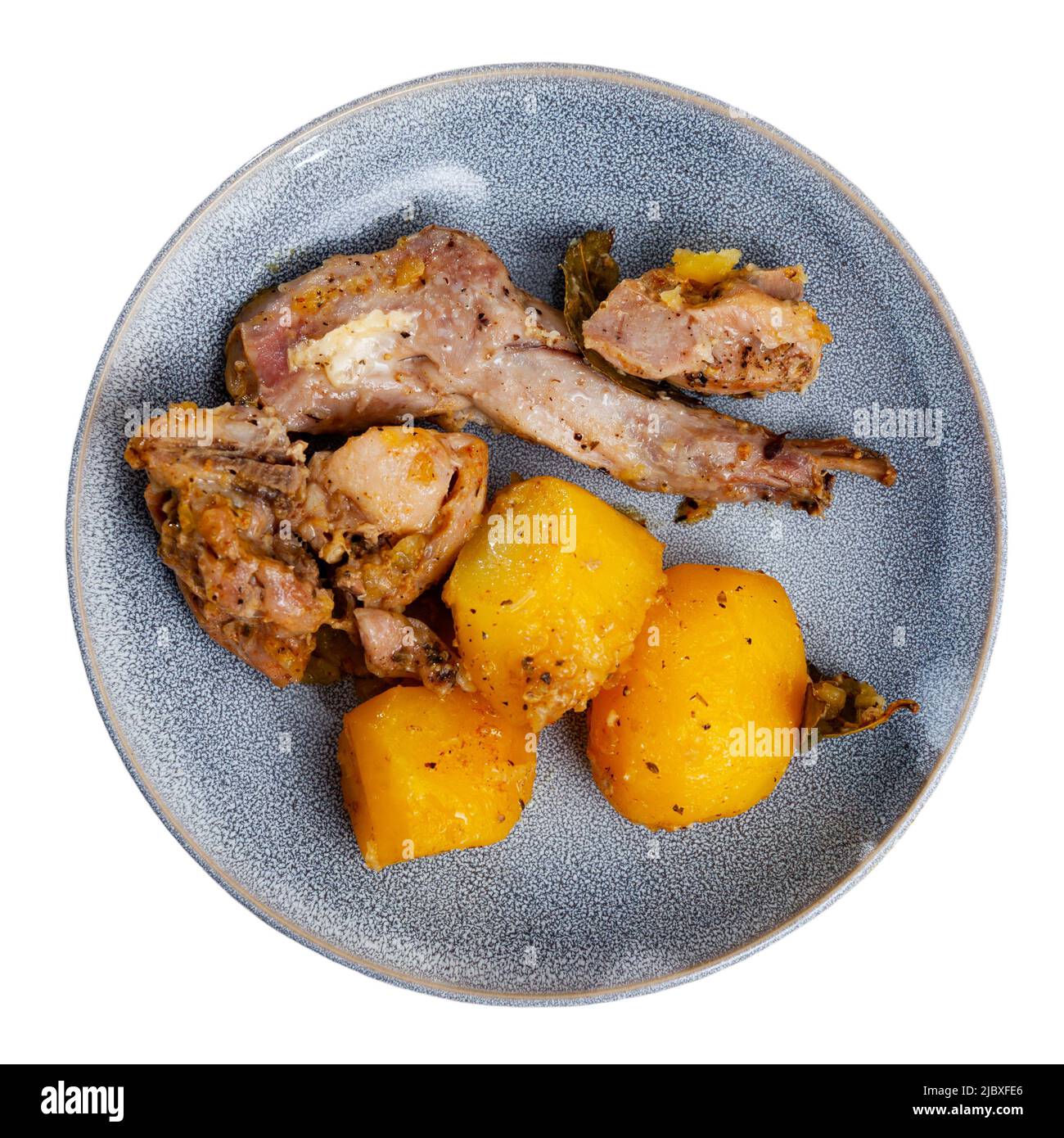 Homemade stew with rabbit pieces and potatoes Stock Photo - Alamy