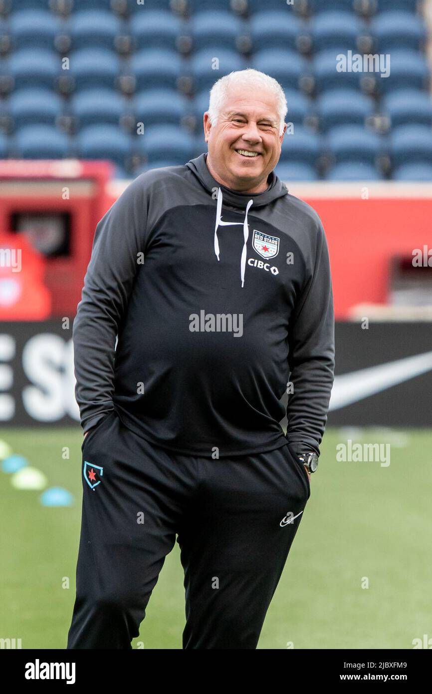Chicago Red Stars head coach Chris Petrucelli laught on the field ...