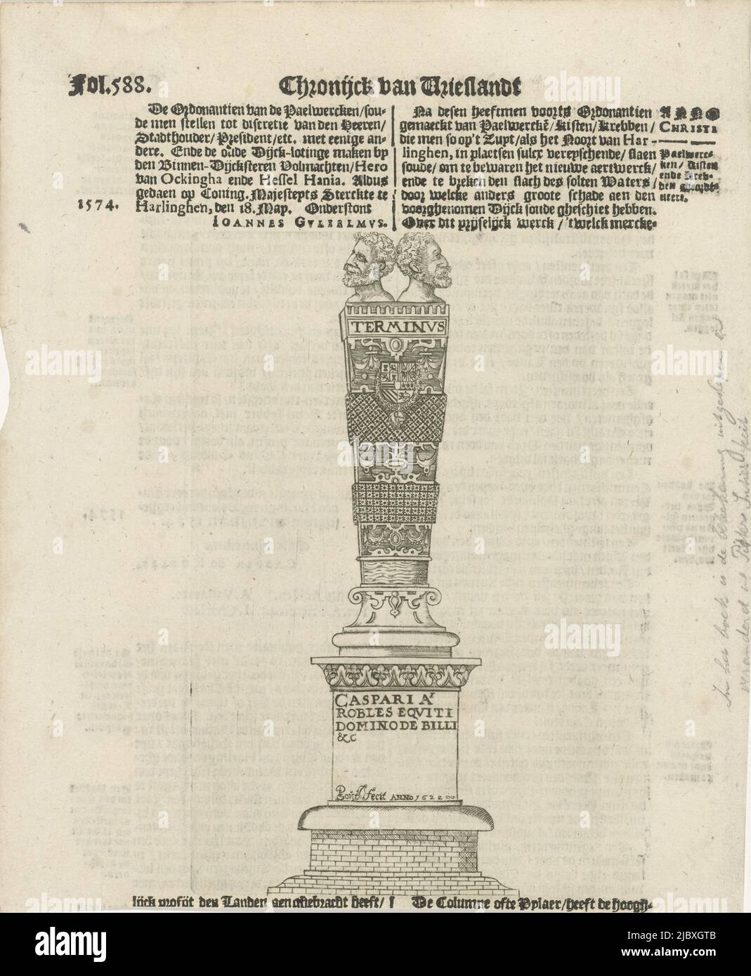 A boundary stone with two busts in profile of the god Terminus on top ...