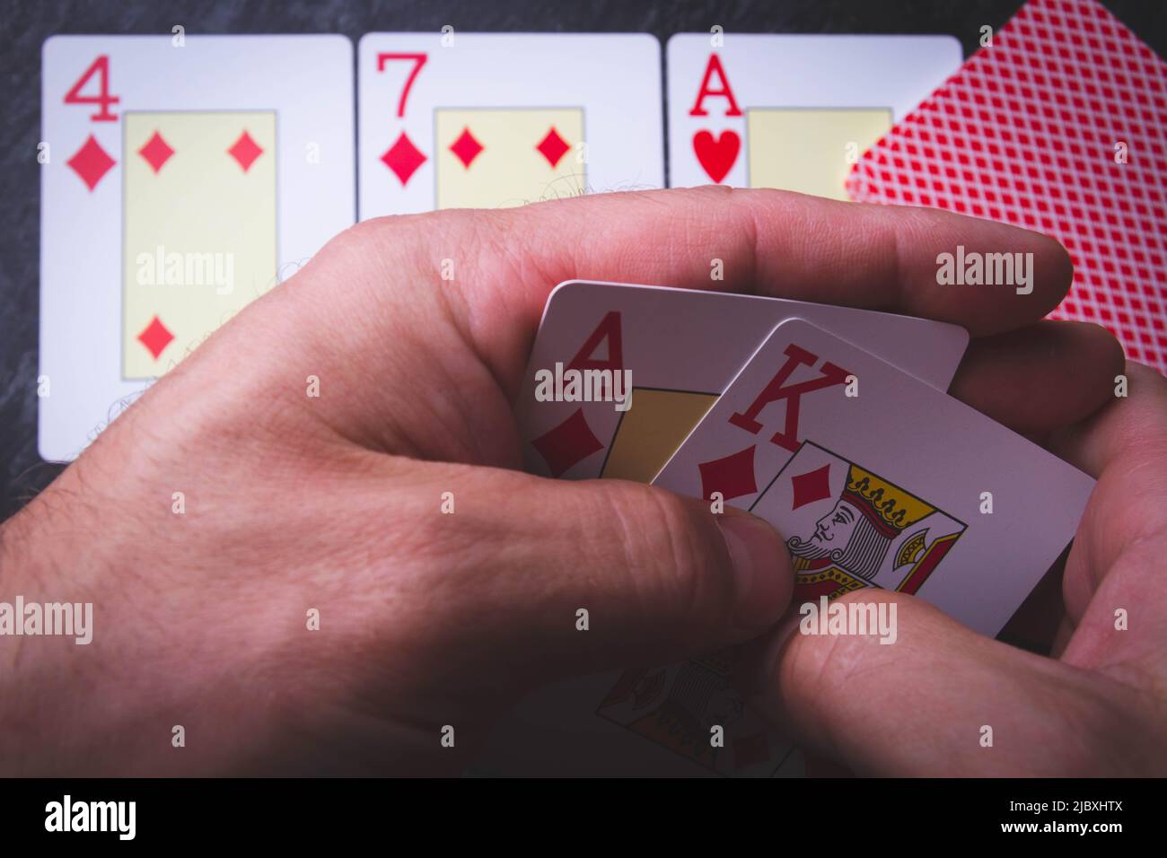 Poker cards. Winning combination in cards. Full house in hand. Card ...