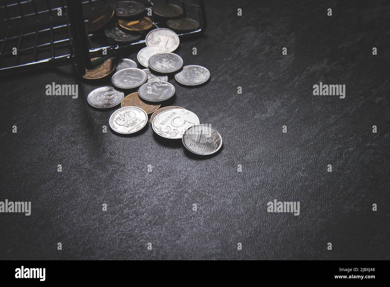 Food price. Money and a grocery basket. Payment in the store. Small ...