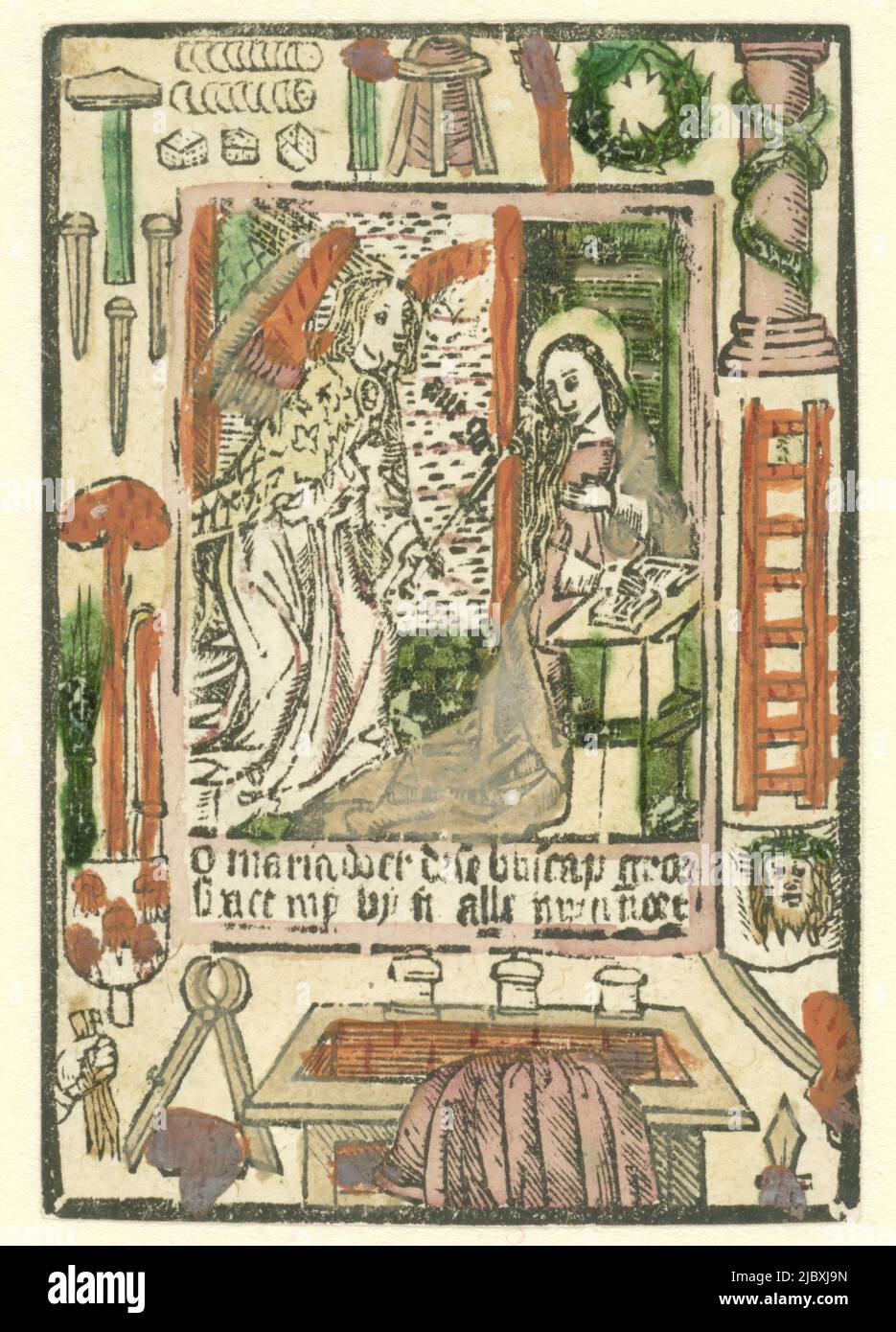 The Annunciation of Mary by the Angel, with in a wide border around the ...