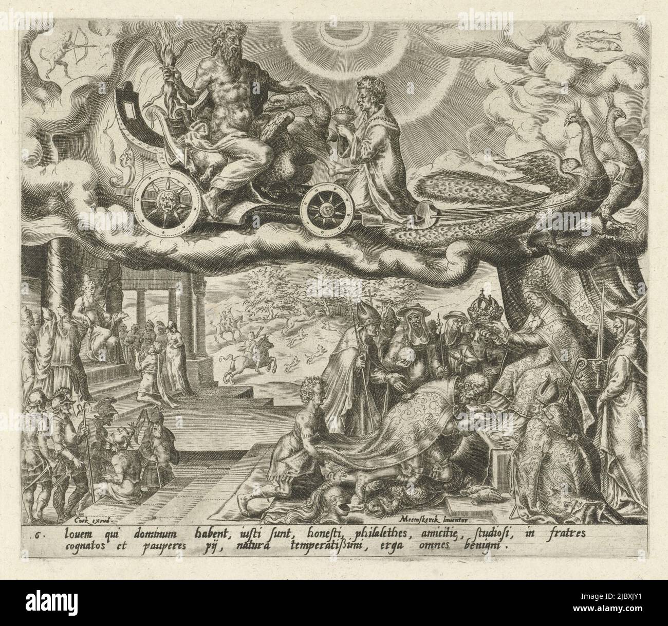Jupiter riding in his chariot in the sky, pulled by two peacocks. The ...