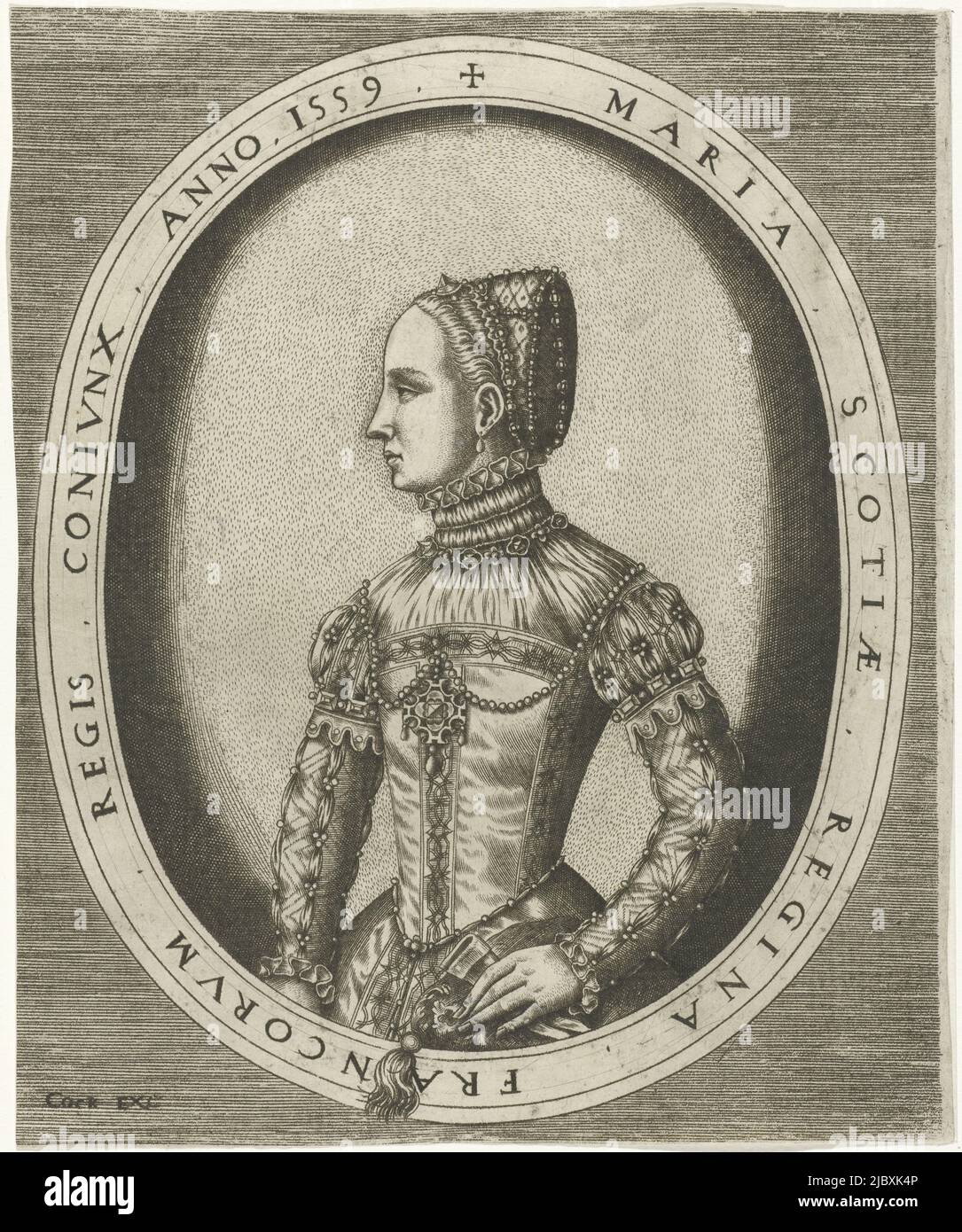 Portrait of Mary I Stuart, Queen of Scotland, half life to the left in ...