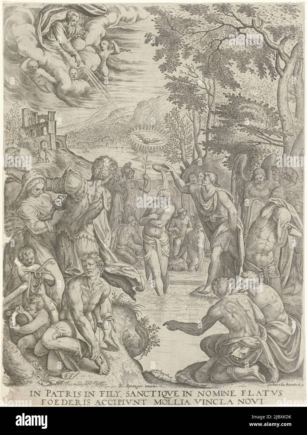 Christ with arms crossed on chest being baptized by John the Baptist in ...