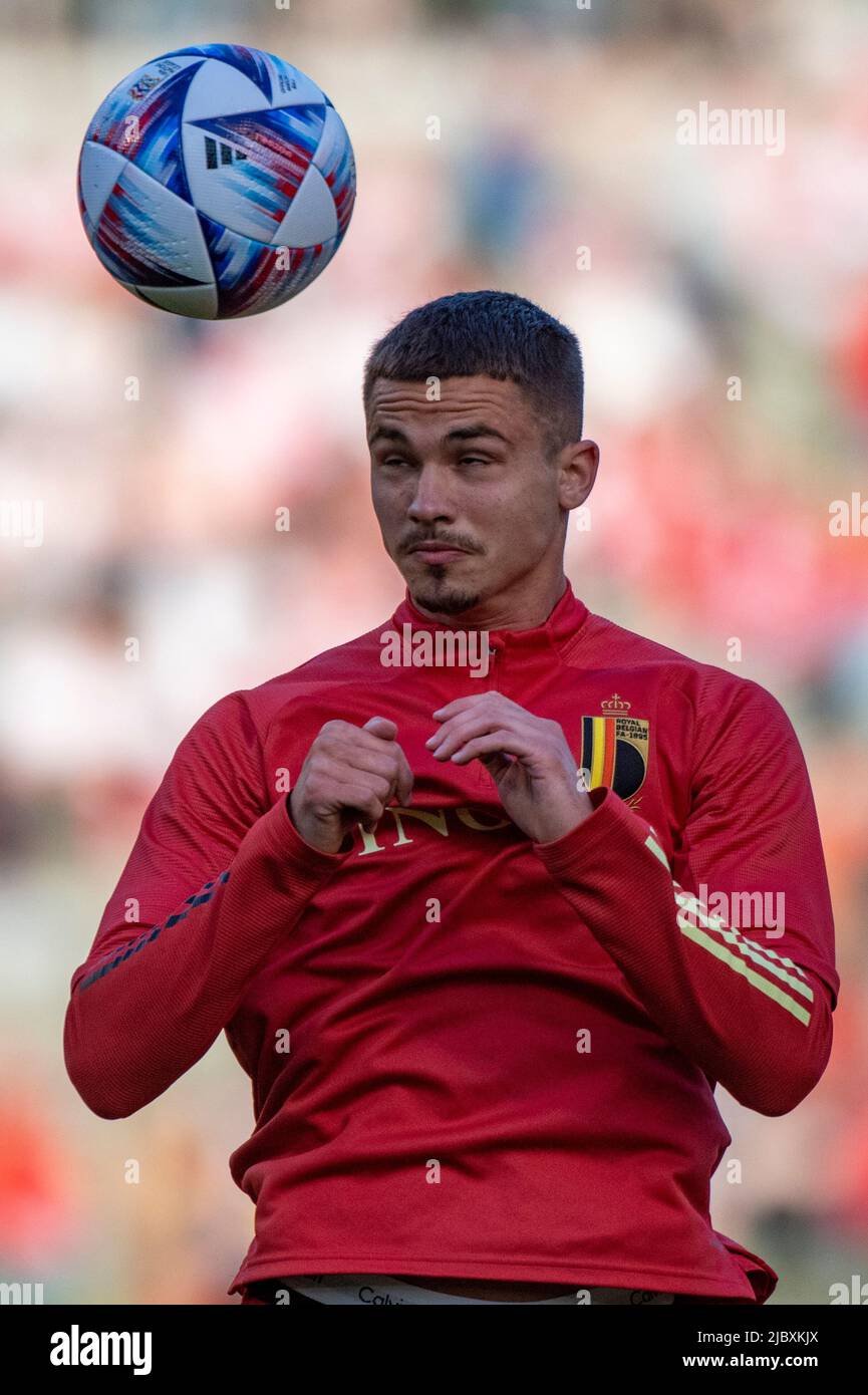 Leander Dendoncker of Belgium heads the ball during the UEFA Nations ...