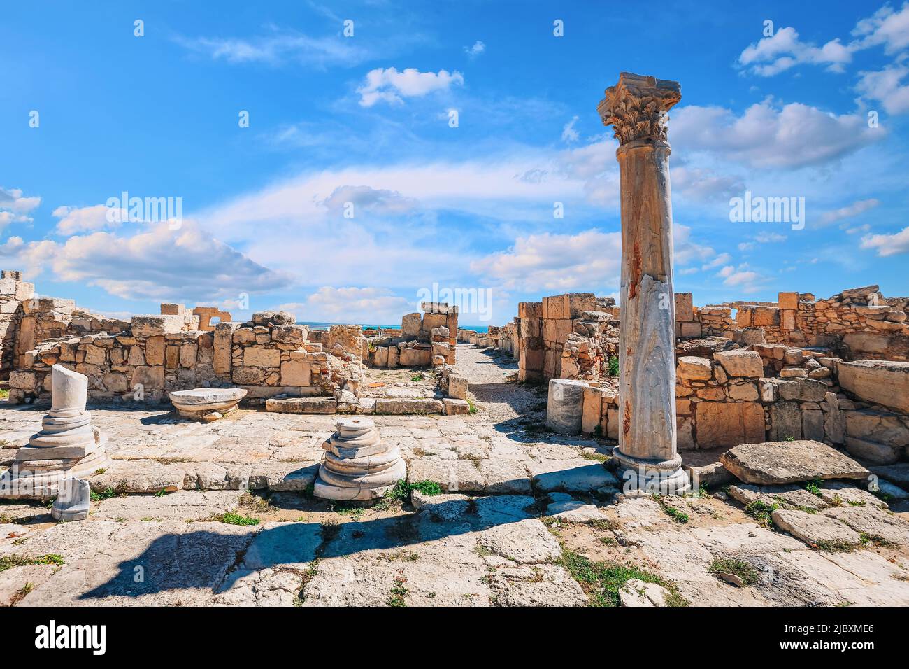 View of the ruins and arches of the ancient Greek city Kourion ...