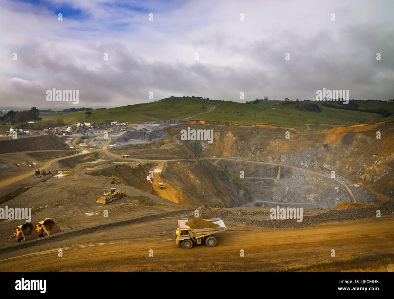 Aerial view of working quarry Stock Photo - Alamy