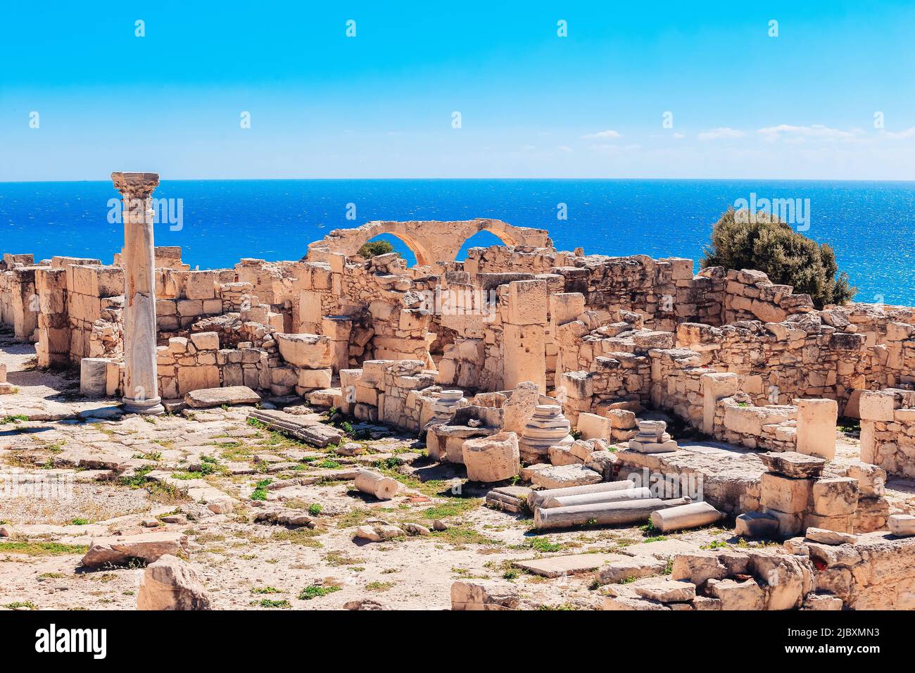 View of the ruins and arches of the ancient Greek city Kourion ...