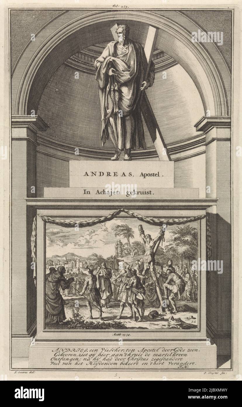 The Apostle Andrew with fish in his hand, against his side a tilted ...