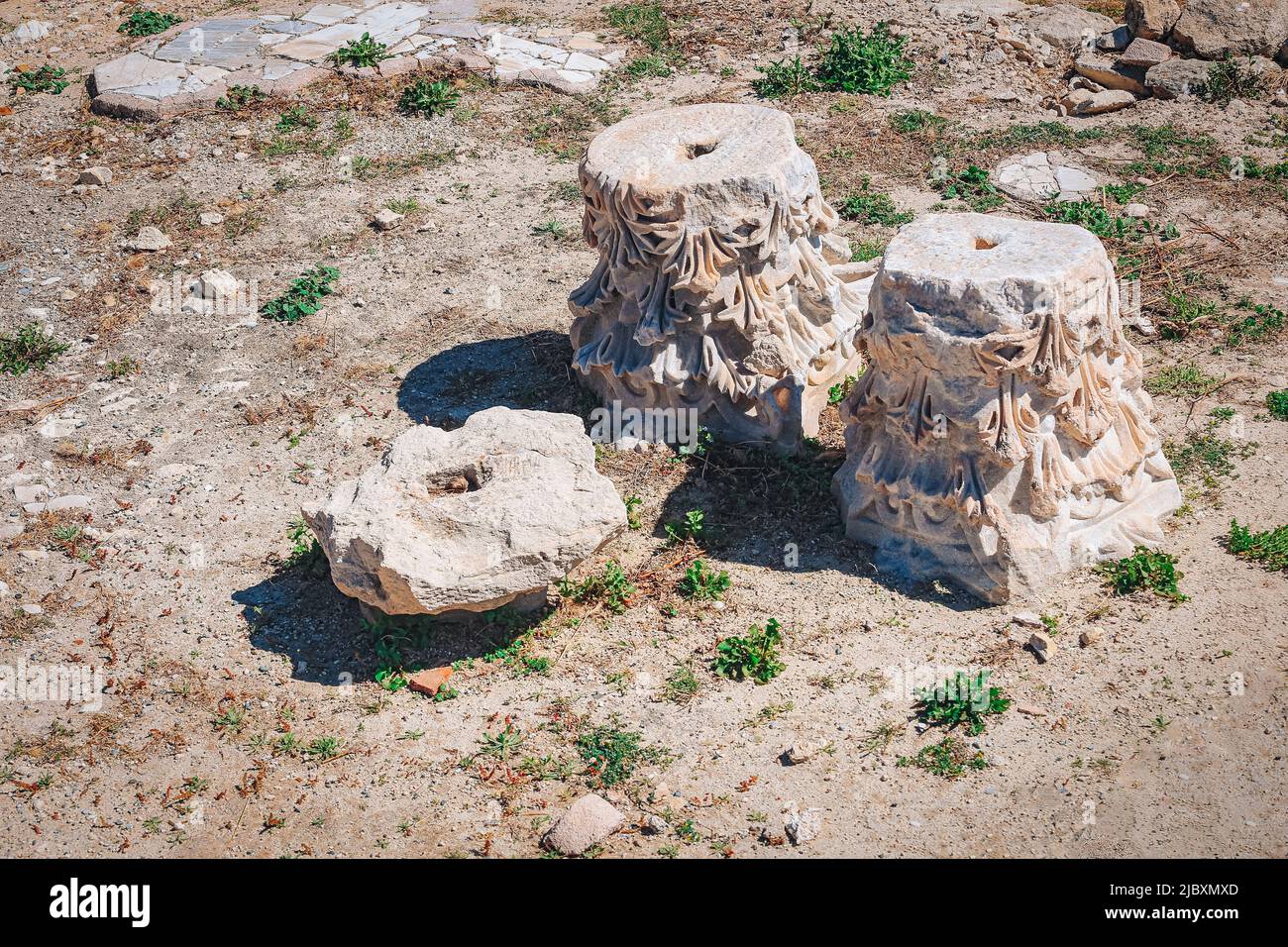 View of the ruins and arches of the ancient Greek city Kourion ...