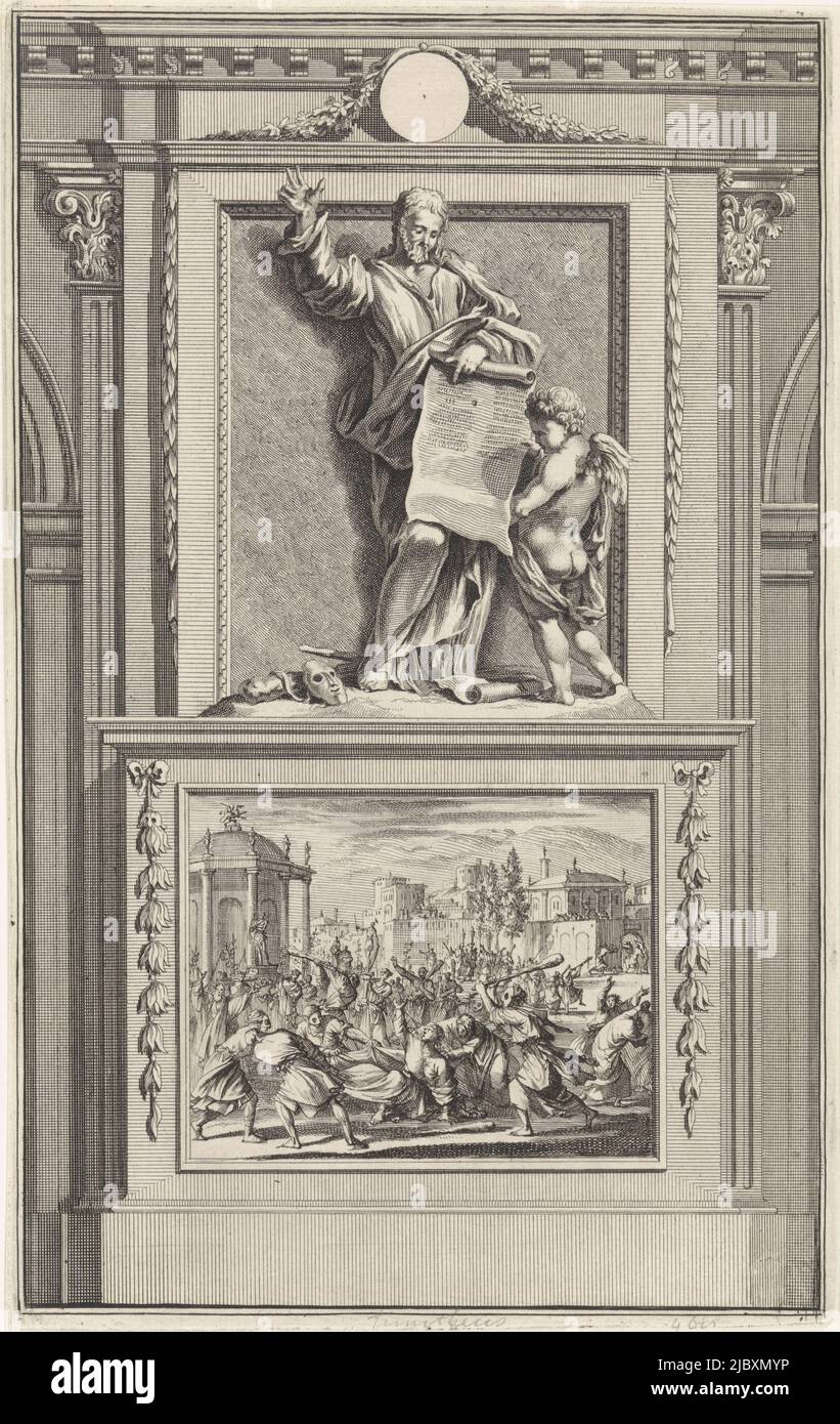 The apostle Timothy holds a rolled out text sheet being studied by an ...