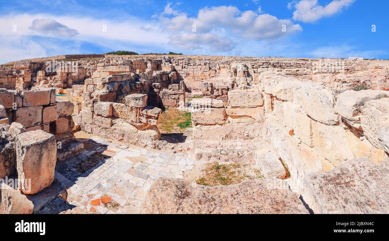 Panoramic view of the ruins of the ancient Greek city Kourion ...