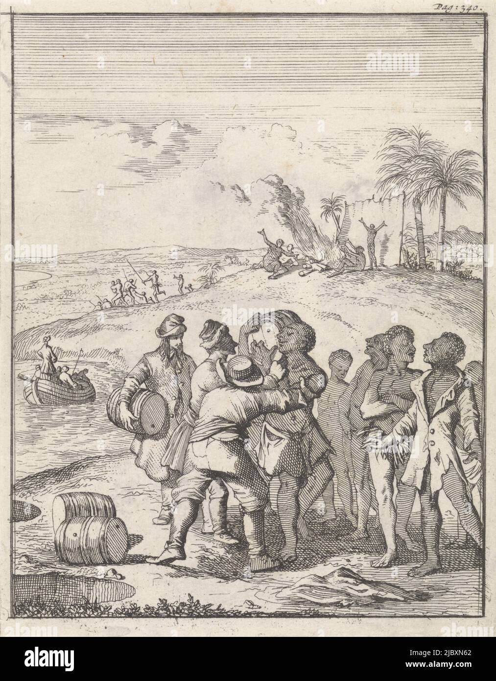 European sailors try in vain to get Aborigines to carry barrels of ...