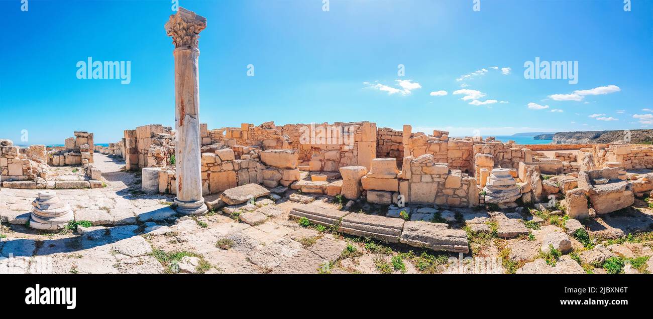 Panoramic view of the ruins of the ancient Greek city Kourion ...