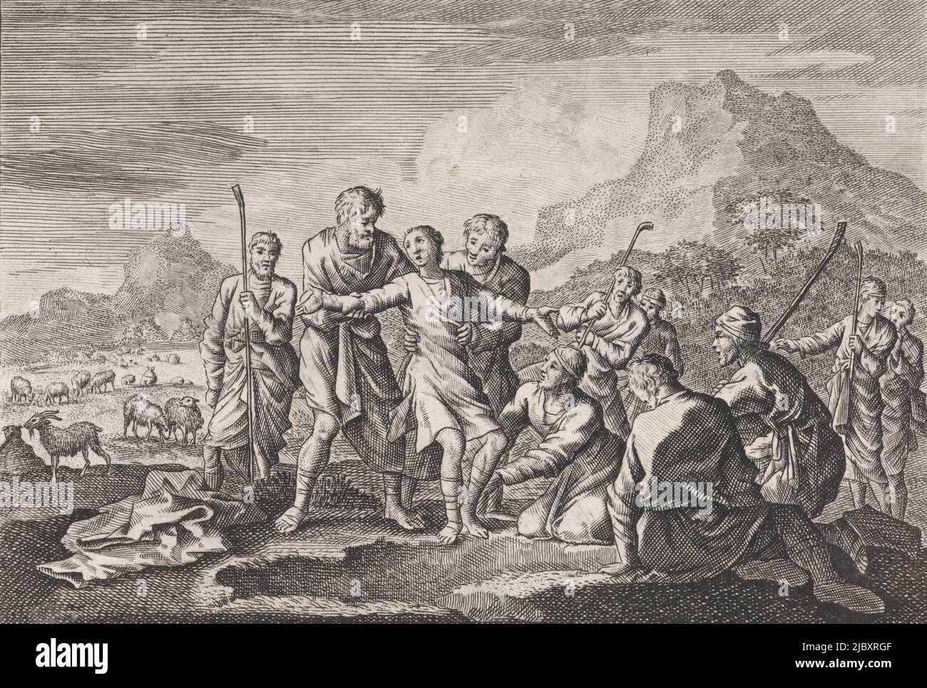 Joseph being thrown into the well by his brothers, print maker: Jan ...