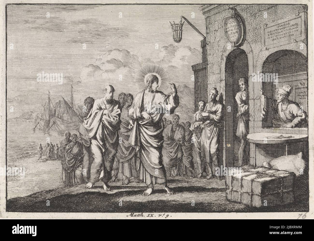 Calling of Matthew, print maker: Jan Luyken, publisher: Pieter Mortier ...