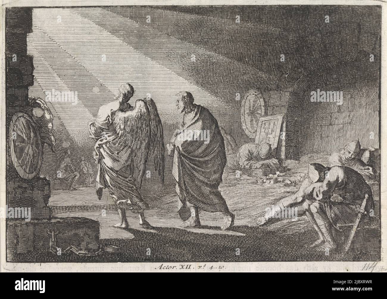 Peter freed from prison by the angel, print maker: Jan Luyken ...