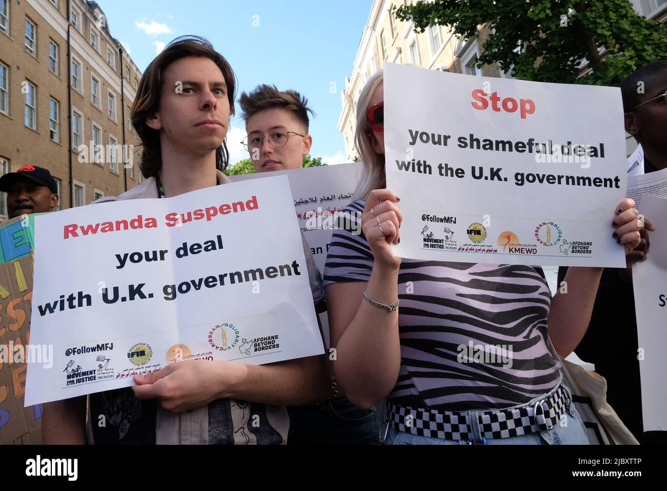 London, UK, 9th June, 2022. Activists, including aslyum seekers staged ...