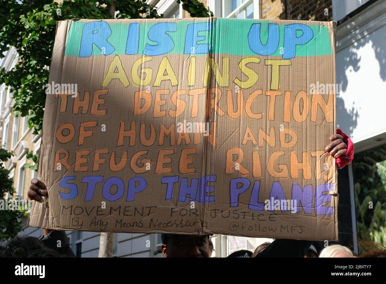 London, UK, 9th June, 2022. Activists, including aslyum seekers staged ...