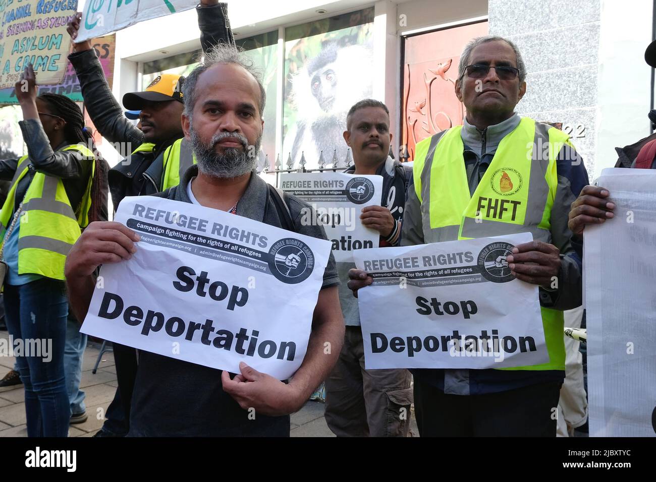 London, UK, 9th June, 2022. Activists, including aslyum seekers staged ...