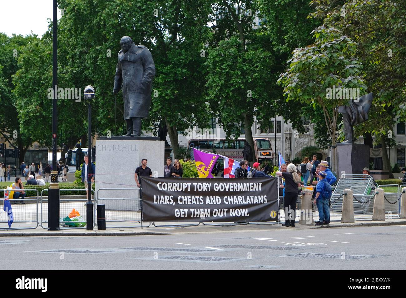 London, UK. Boris Johnson protesters demonstrate close to Parliament ...
