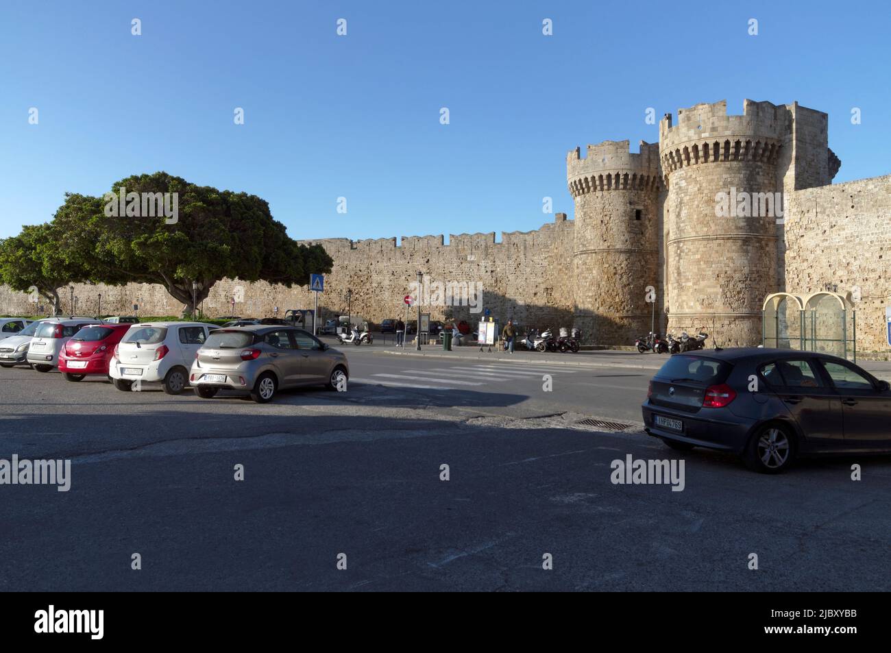 Castle walls near Kolona harbour. Rhodes Town, Rhodes Island, Greece ...
