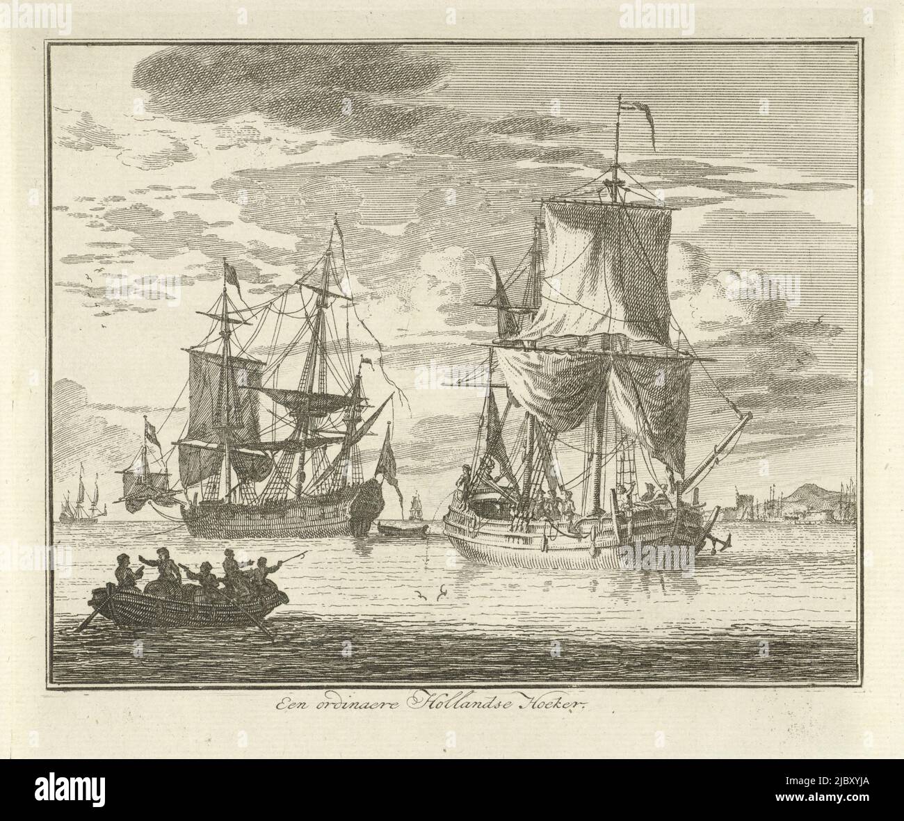 Dutch angler with crew on the water, behind it is a second sailing ship ...