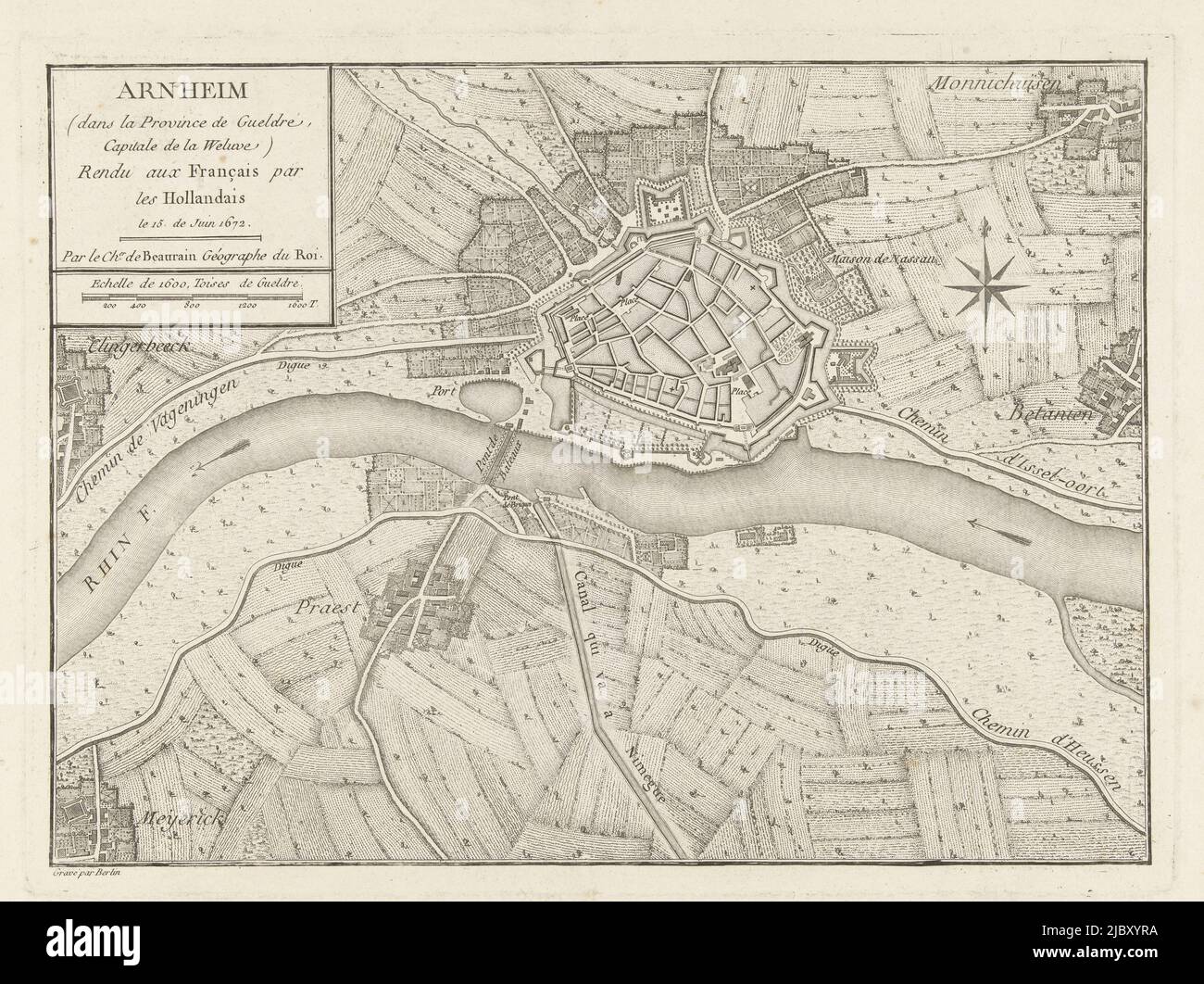 Map showing the location of Arnhem on the Rhine, captured by the French ...