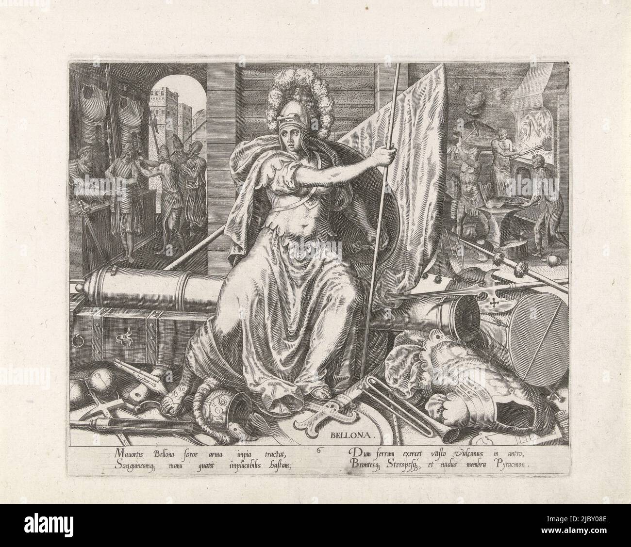 The Roman goddess Bellona as personification of the arms industry. She ...