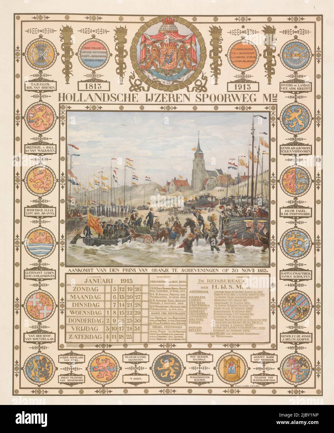 Calendar for the year 1913 issued by the Hollandsche IJzeren Spoorweg ...