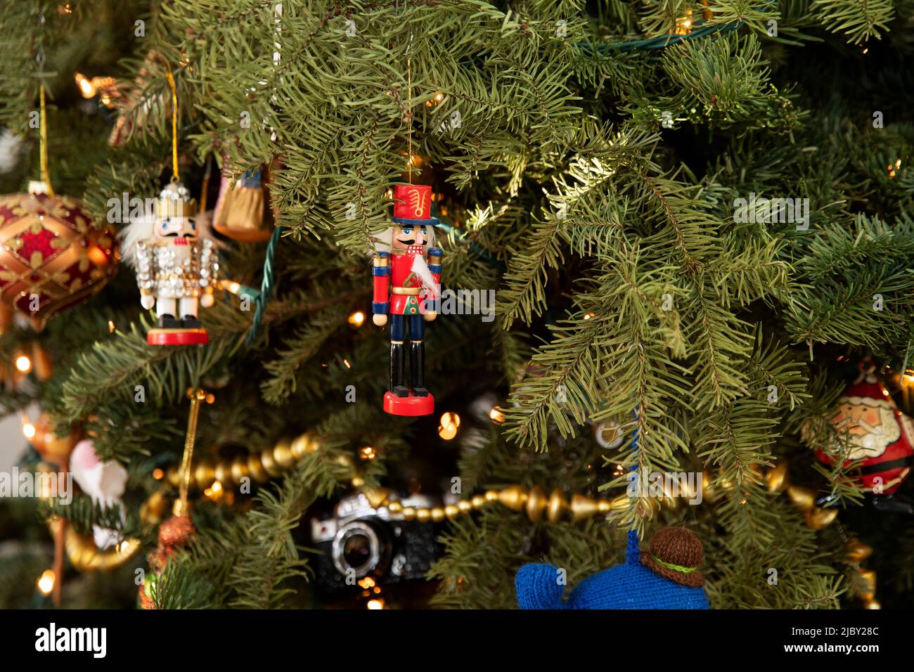 Christmas tree with lights and decorations Stock Photo - Alamy