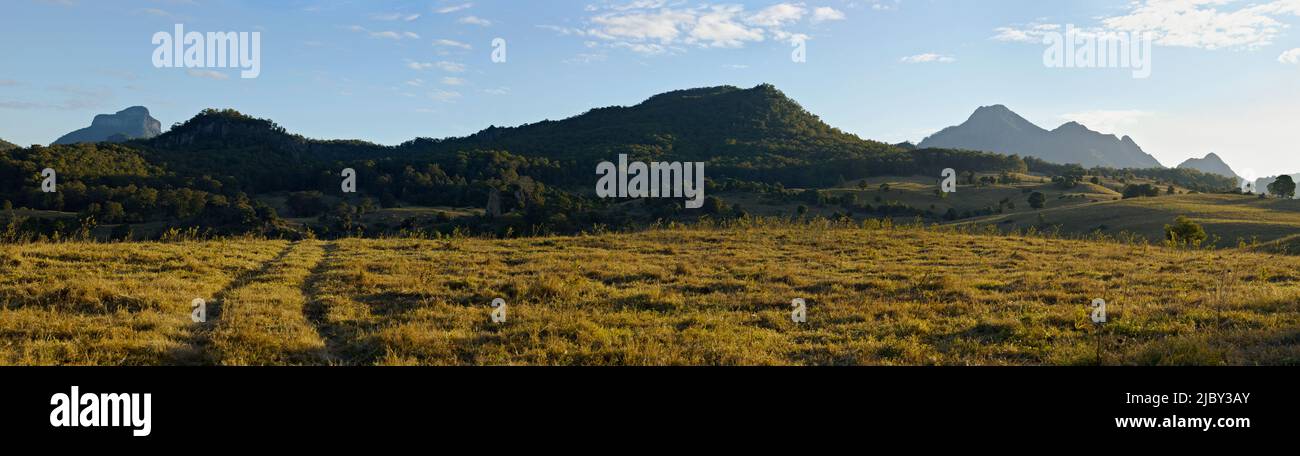 Panorama of hills and rural landscape with Mount Lindesay in the ...