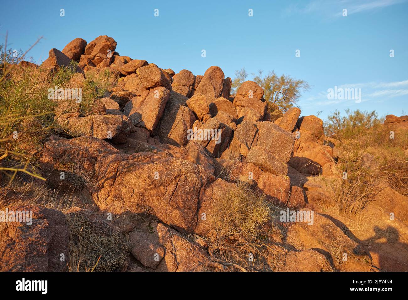 Naturally stacked rock formation along hiking trail in Camelback ...