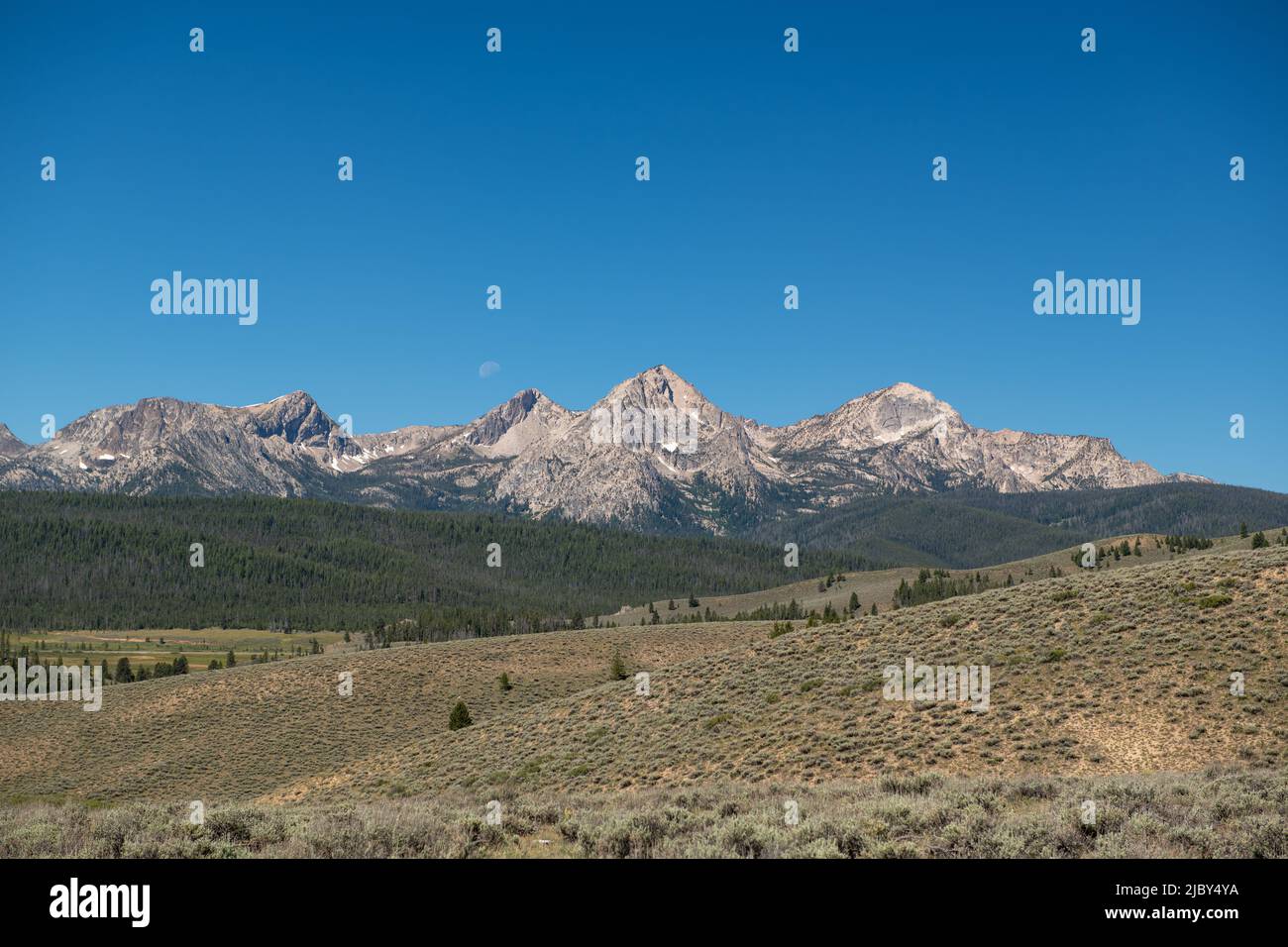 Moon rising over Sawtooths Stanley Idaho Stock Photo - Alamy