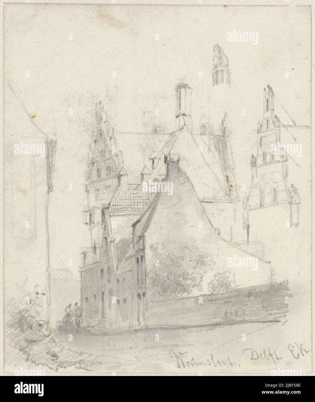 Water ditch at Delft with some houses, Everhardus Koster, 1827 - 1892 ...