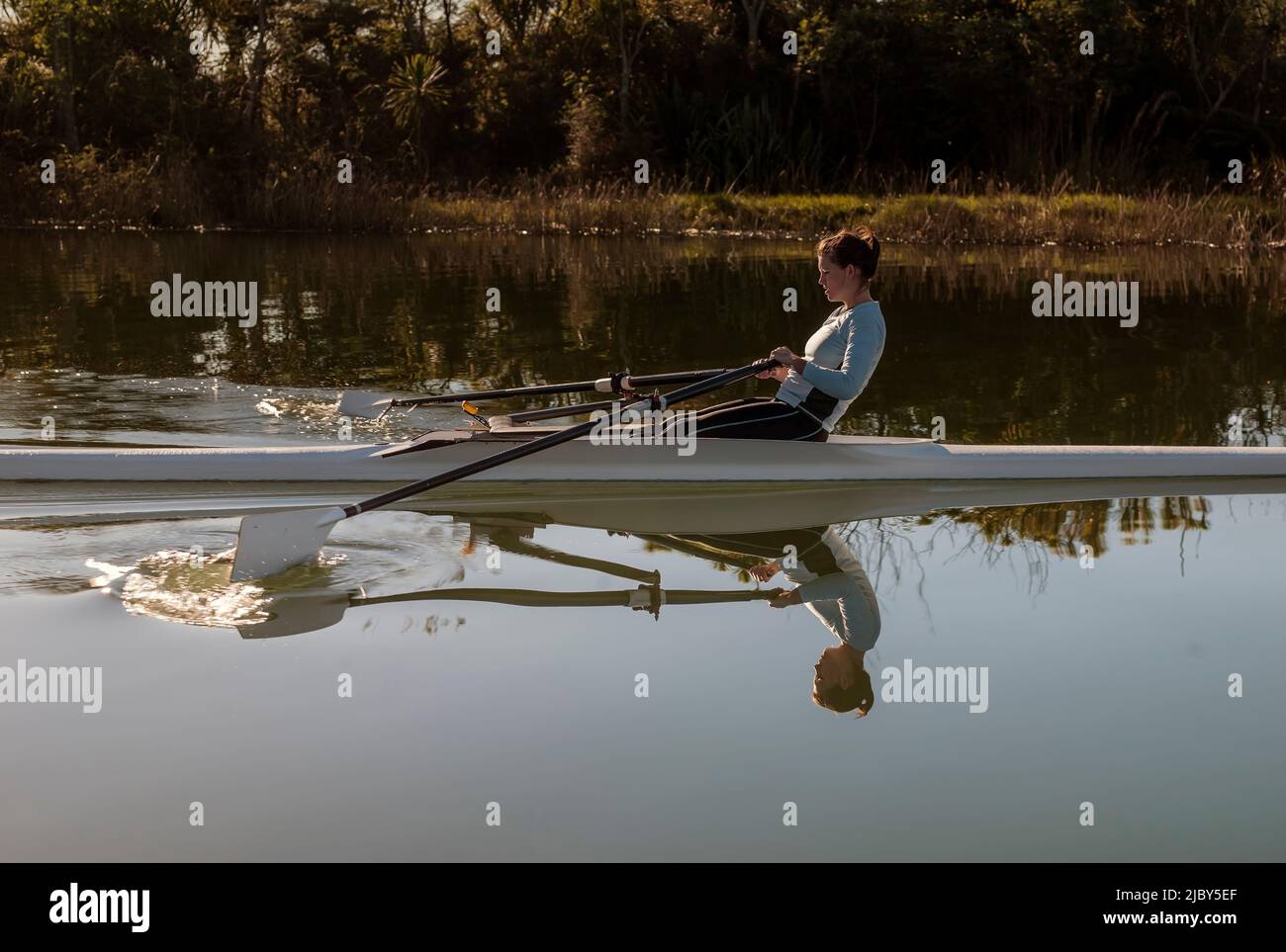 Woman rowing single scull oars hi-res stock photography and images - Alamy